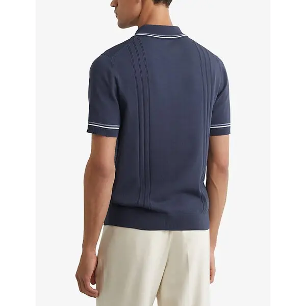 REISS Rothwell Short-sleeved Knitted Polo Shirt - Navy