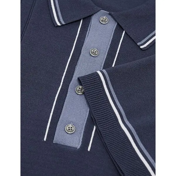REISS Rothwell Short-sleeved Knitted Polo Shirt - Navy