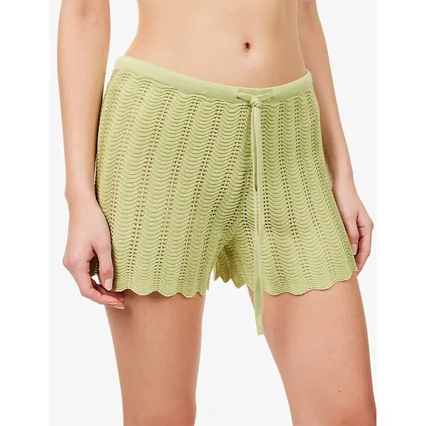 Devon Windsor Ivy Open-knit Shorts - Matcha