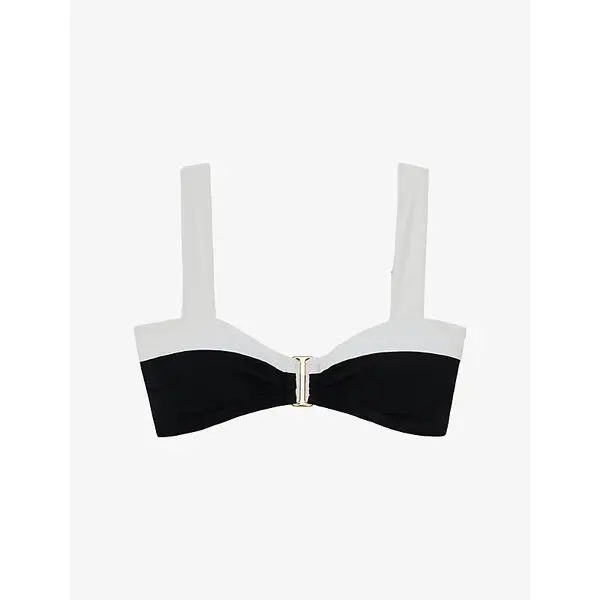 REISS Abby Color-block Bikini Top - Black Ivory