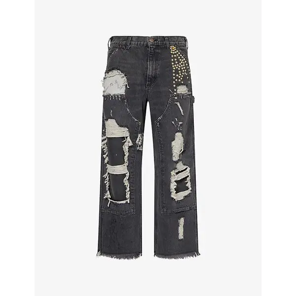 PALY HOLLYWOOD Busted Double-knee Denim Jeans - Black