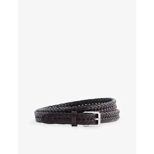 TOM FORD Woven Leather Bevelled-buckle Belt - Dark Brown