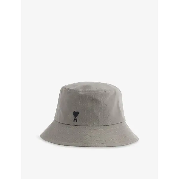 Ami Embroidered-logo Cotton Bucket Hat - Carbone