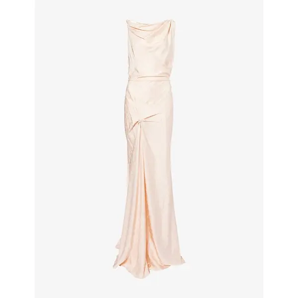 Victoria Beckham Cloud Asymmetric-drape Silk-jacquard Gown - Blossom