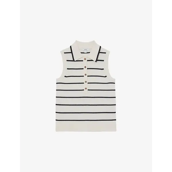 REISS Stripe-print Wool And Cashmere Polo Vest - Ivory Navy