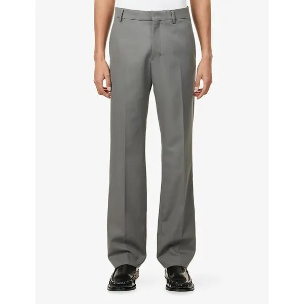 AMI Paris Pressed-crease Straight-leg Wool Trousers - Carbone