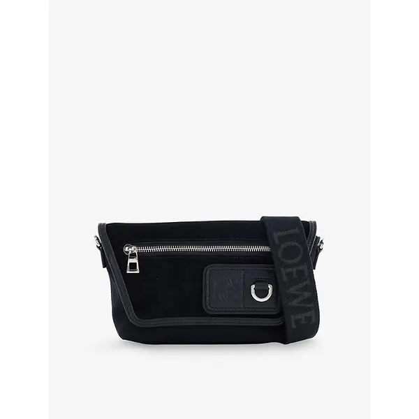 Loewe Mini Flex Messenger Canvas And Suede Shoulder Bag - Black