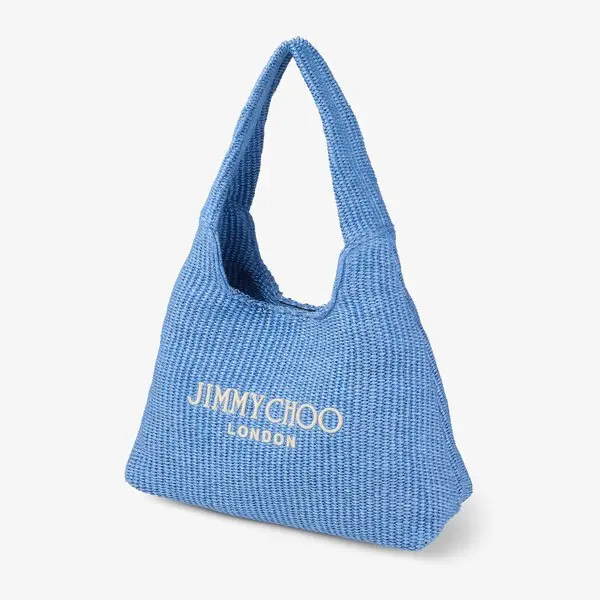 JIMMY CHOO Diamond Hobo Large Raffia Shoulder Bag - Ocean Blue/ecru