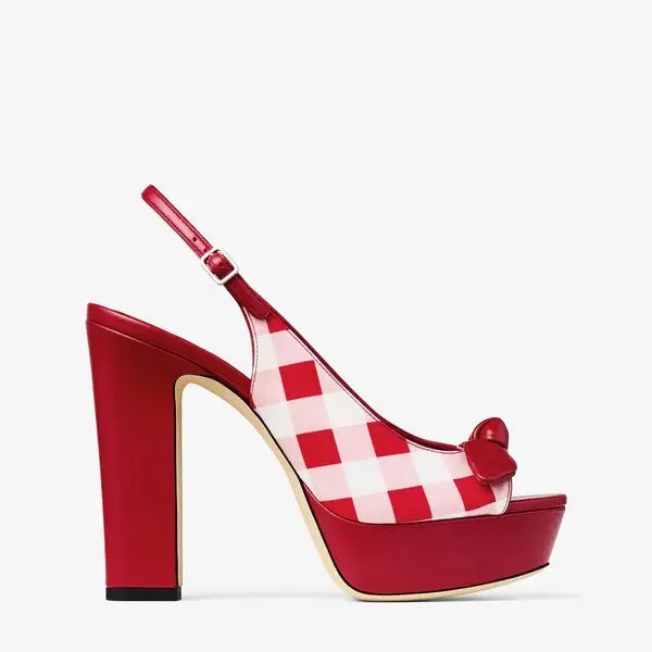 JIMMY CHOO Ziva 120 Gingham Platform Sandals - Ruby Red Mix