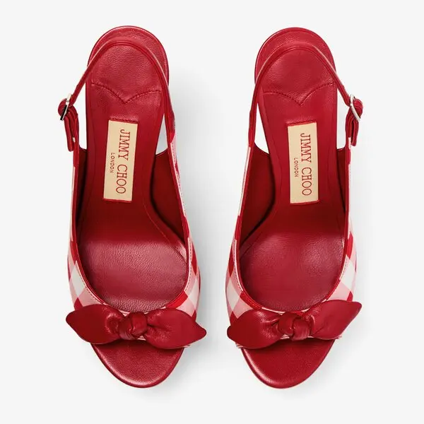 JIMMY CHOO Ziva 120 Gingham Platform Sandals - Ruby Red Mix
