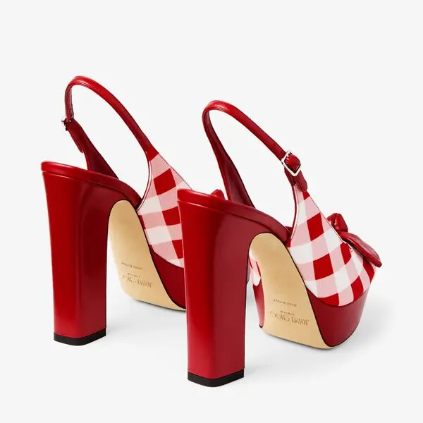 JIMMY CHOO Ziva 120 Gingham Platform Sandals - Ruby Red Mix