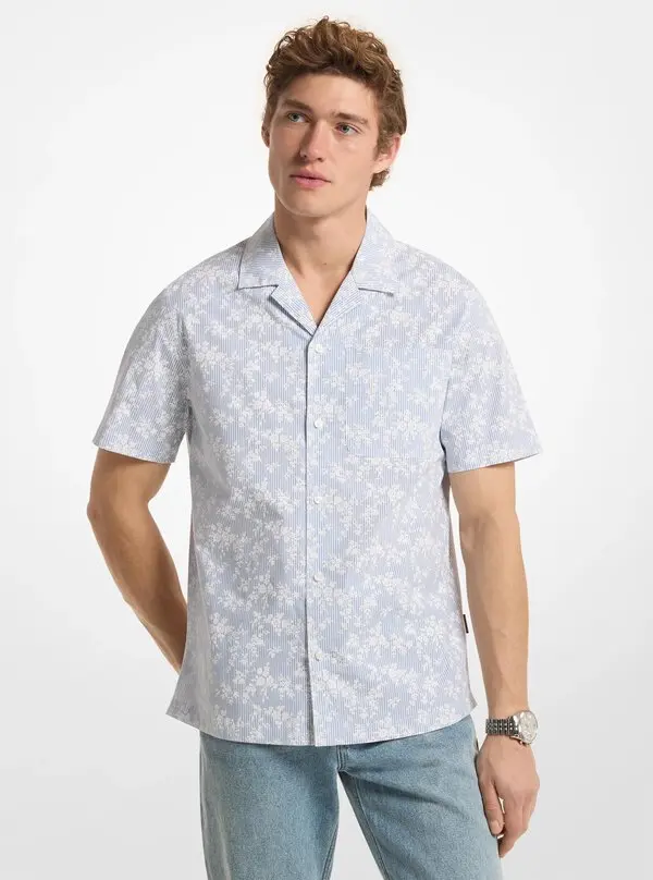 Michael Kors Floral Stretch Cotton Short-sleeve Shirt