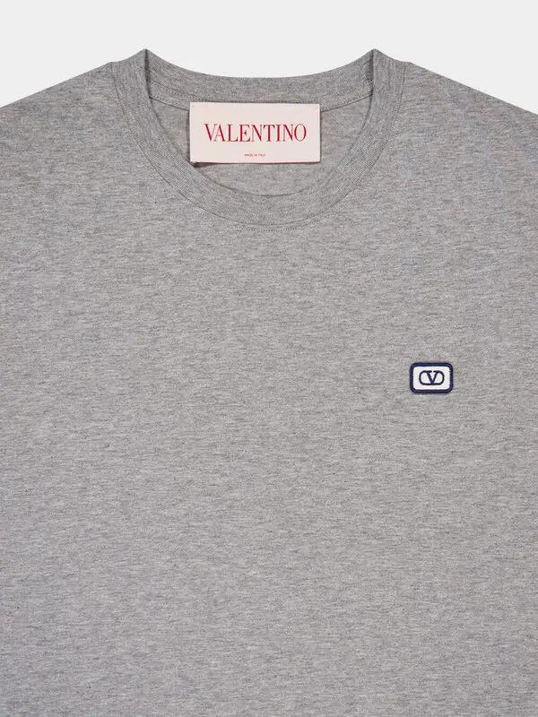 Valentino Garavani Cotton T-shirt With Vlogo Patch - Grey