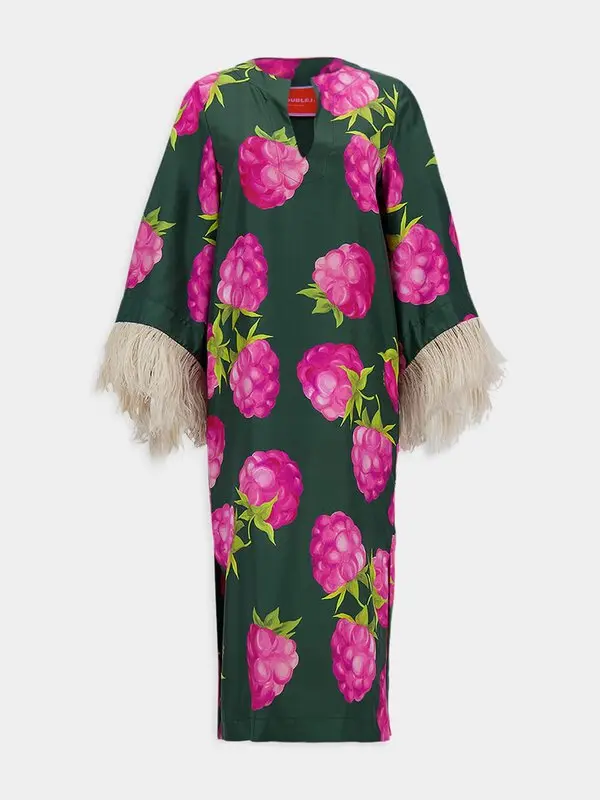 La DoubleJ Lampone Feathered Silk Kaftan - Multicolour