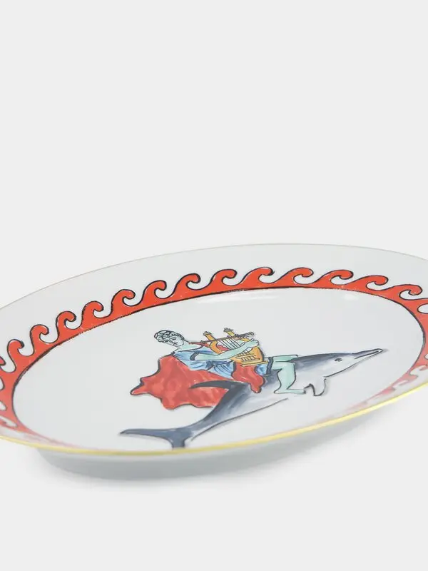 GINORI 1735 Il Viaggio Di Nettuno Dolphin Large Oval Platter - White