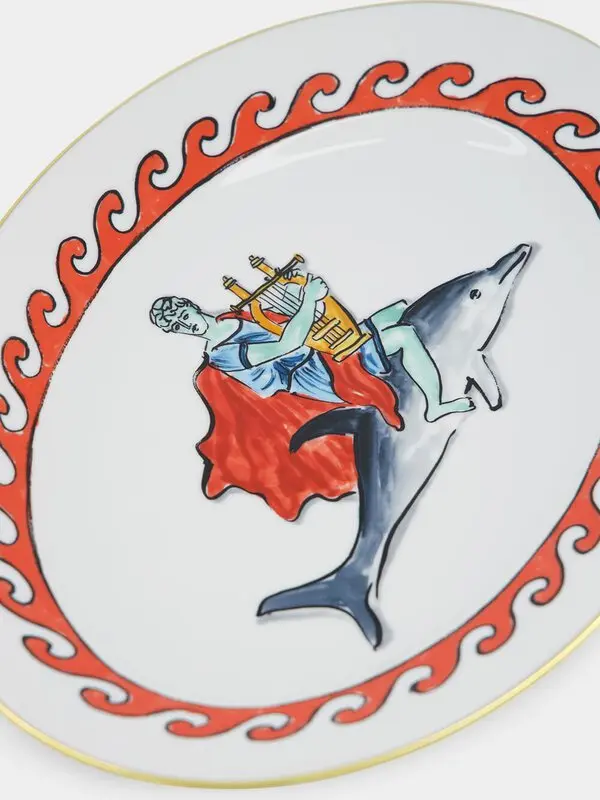 GINORI 1735 Il Viaggio Di Nettuno Dolphin Large Oval Platter - White