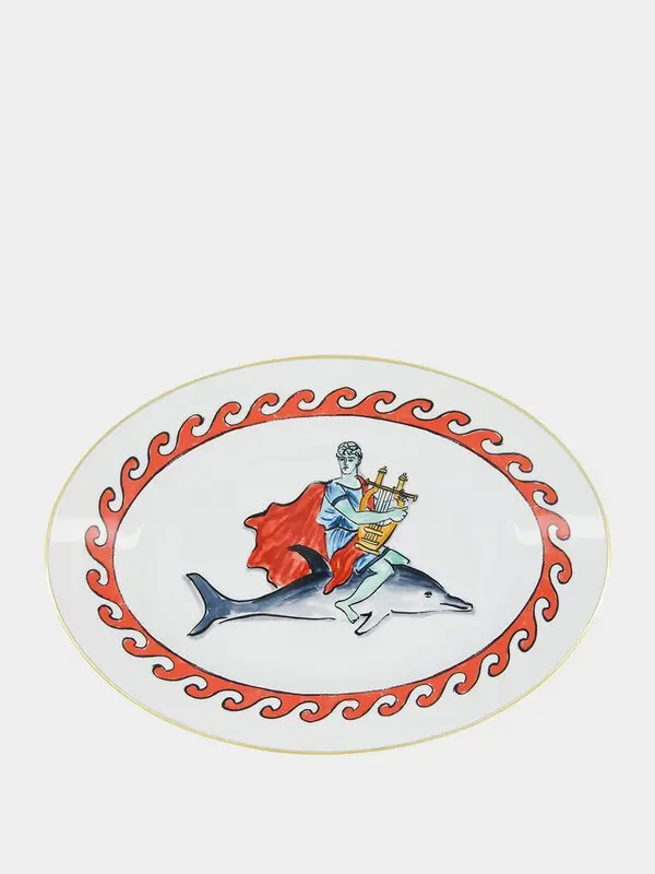 GINORI 1735 Il Viaggio Di Nettuno Dolphin Large Oval Platter - White