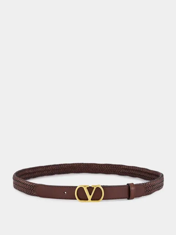 Valentino Garavani Braided Leather Vlogo Belt - Brown