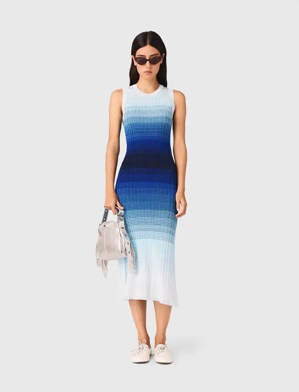 Maje Viscose Ombré Knit Maxi Dress - Blue