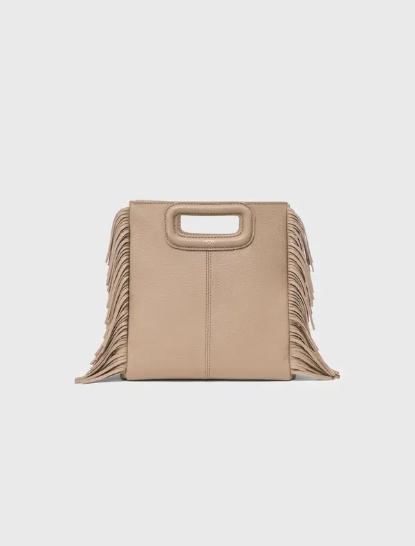 Maje Grained Leather M Bag With Fringe Detail - Mole