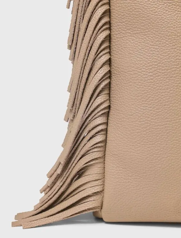 Maje Grained Leather M Bag With Fringe Detail - Mole