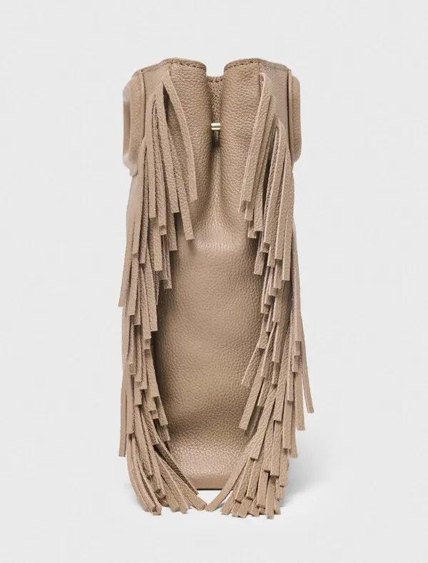 Maje Grained Leather M Bag With Fringe Detail - Mole