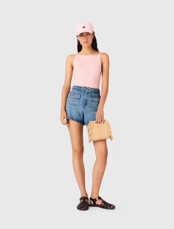 Maje Braided Denim Shorts - Blue