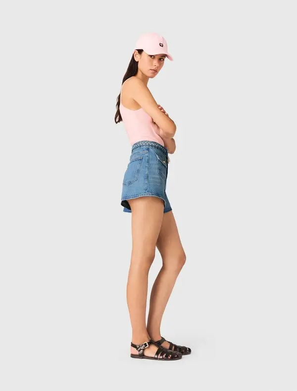 Maje Braided Belt Denim Shorts