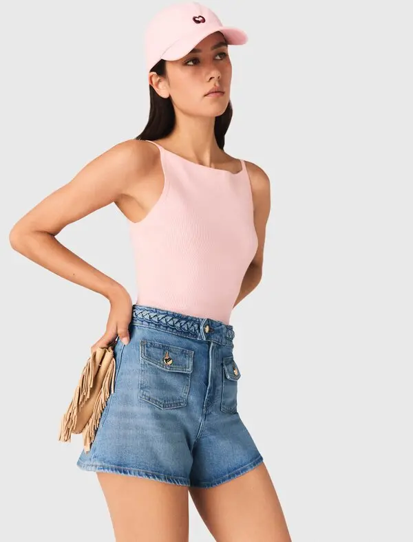 Maje Braided Belt Denim Shorts
