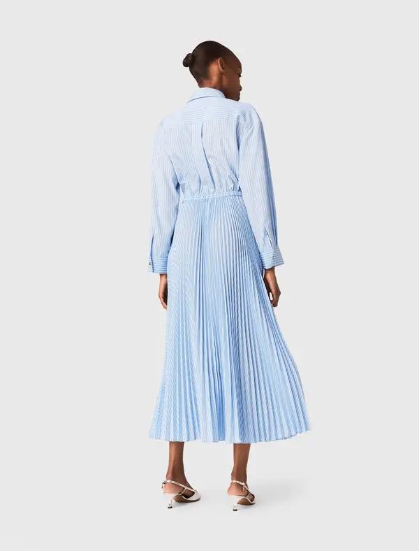 Maje Pleated Maxi Shirt Dress With Eyelet Detail - Blue Sky