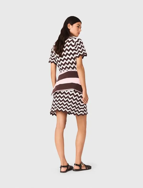Maje Zigzag Crochet Dress - Brown/white