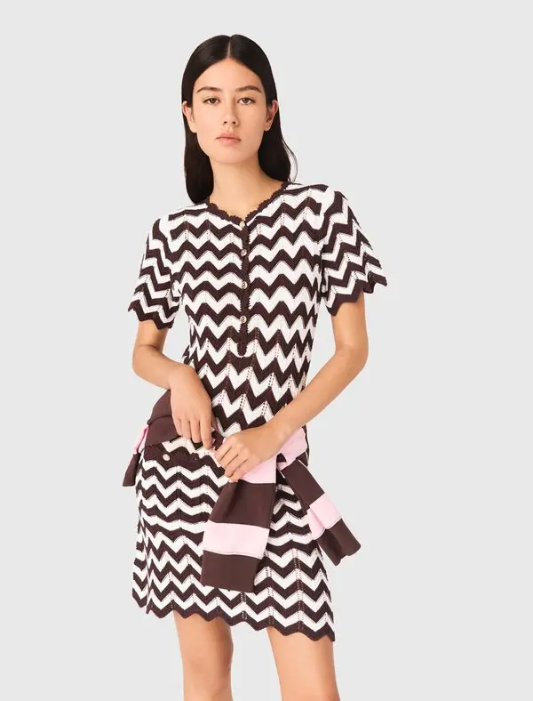 Maje Zigzag Crochet Dress - Brown/white