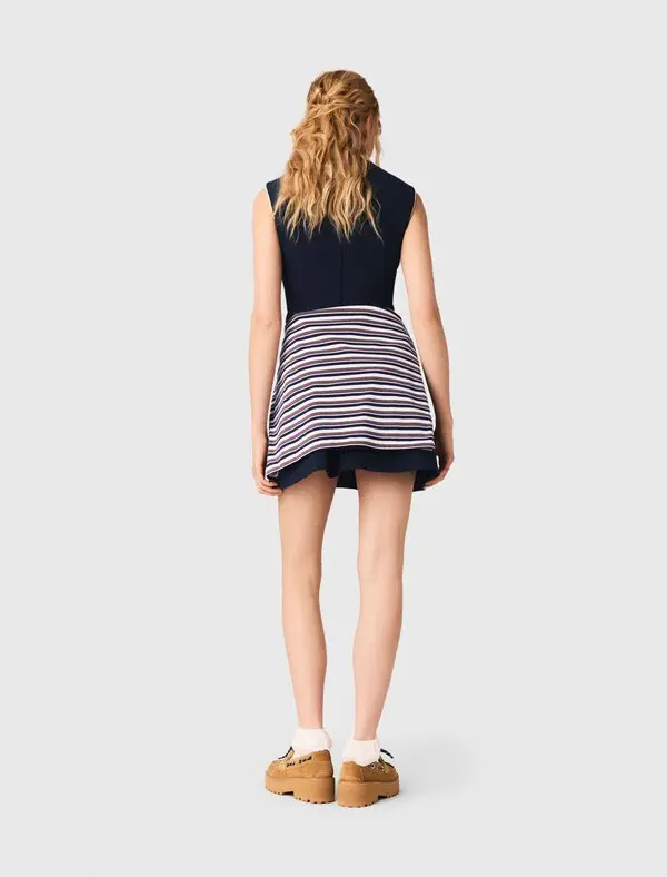 Maje Flared Mini Dress With Embellished Peter Pan Collar And Contrast Trim - Navy