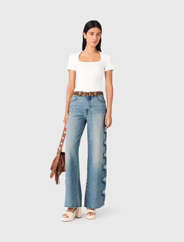 Maje Embroidered Wide-leg Jeans