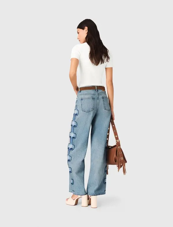 Maje Embroidered Wide-leg Jeans