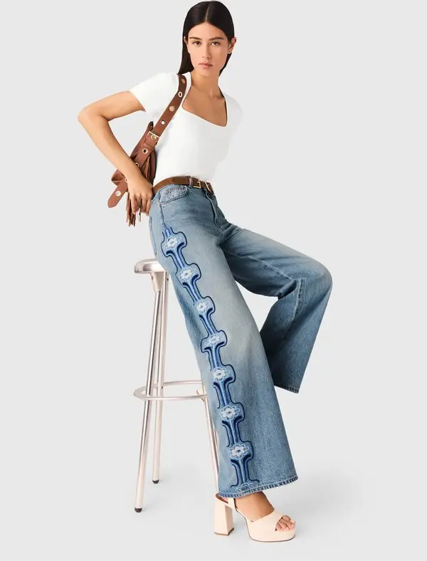 Maje Embroidered Wide-leg Jeans