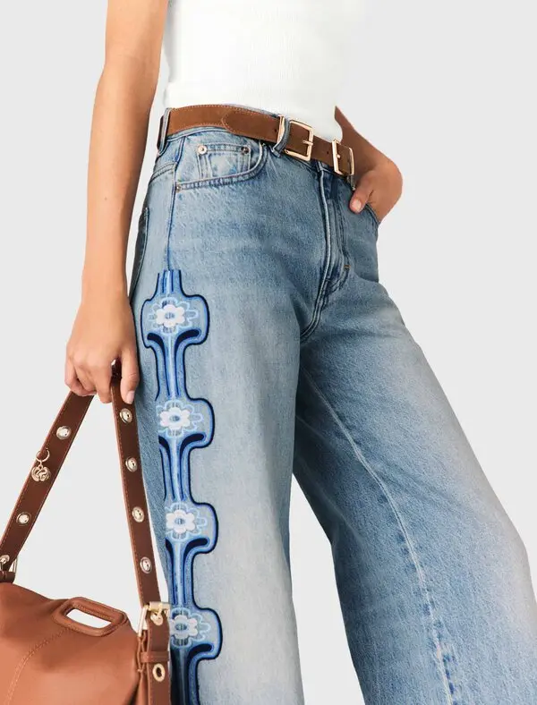 Maje Embroidered Wide-leg Jeans