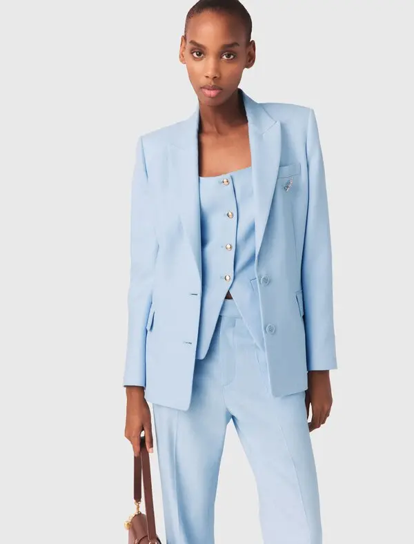 Maje Viscose Suit Jacket - Blue Sky