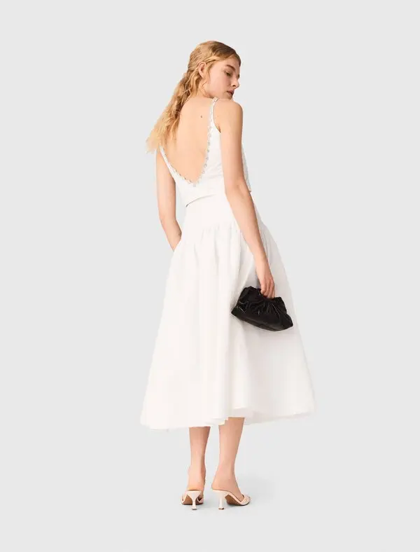Maje Jeweled Collar Taffeta Crop Top