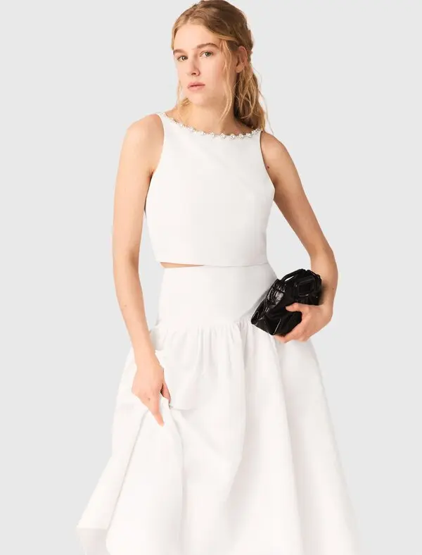 Maje Jeweled Collar Taffeta Crop Top