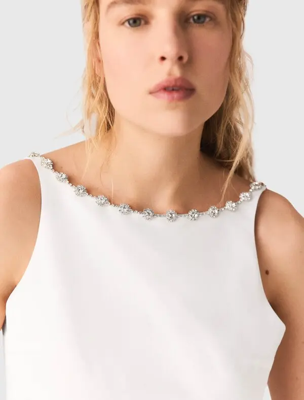 Maje Jeweled Collar Taffeta Crop Top