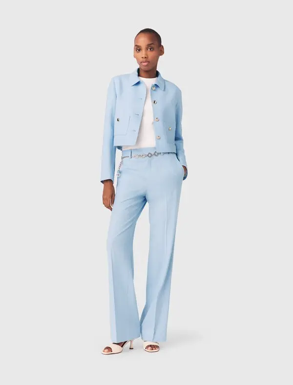 Maje Single-breasted Cropped Jacket With Gold Button Details - Blue Sky