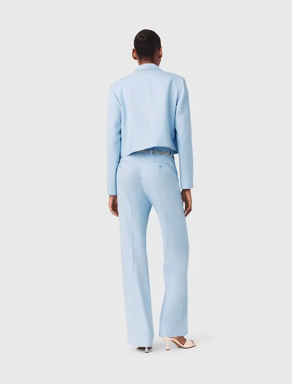 Maje Single-breasted Cropped Jacket With Gold Button Details - Blue Sky
