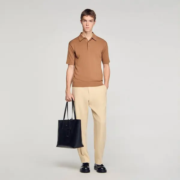Sandro Cotton And Silk Polo Shirt - Dark Camel