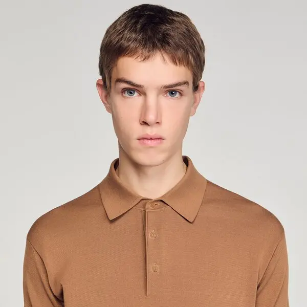 Sandro Cotton And Silk Polo Shirt - Dark Camel
