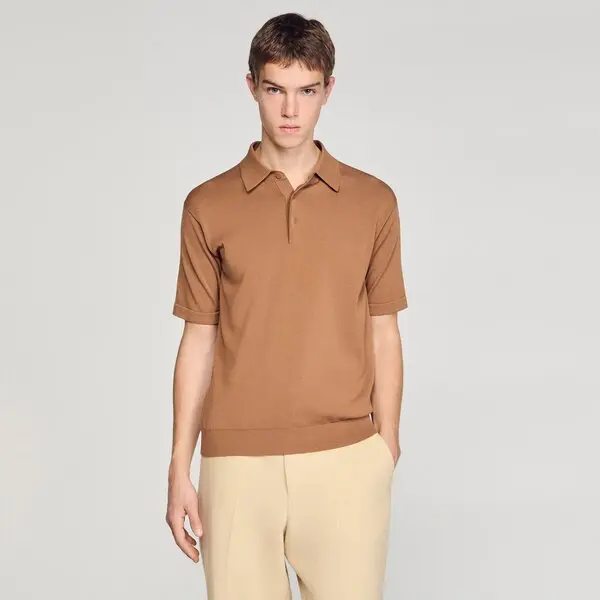 Sandro Cotton And Silk Polo Shirt - Dark Camel