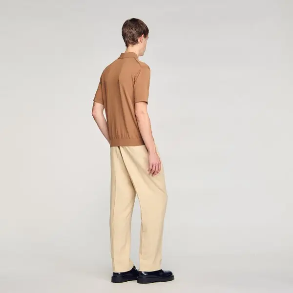 Sandro Cotton And Silk Polo Shirt - Dark Camel