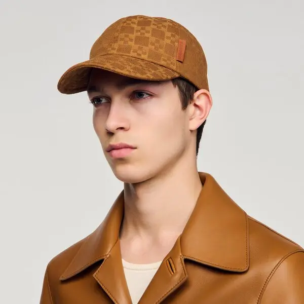 Sandro Denim Cap With Cross Pattern - Camel