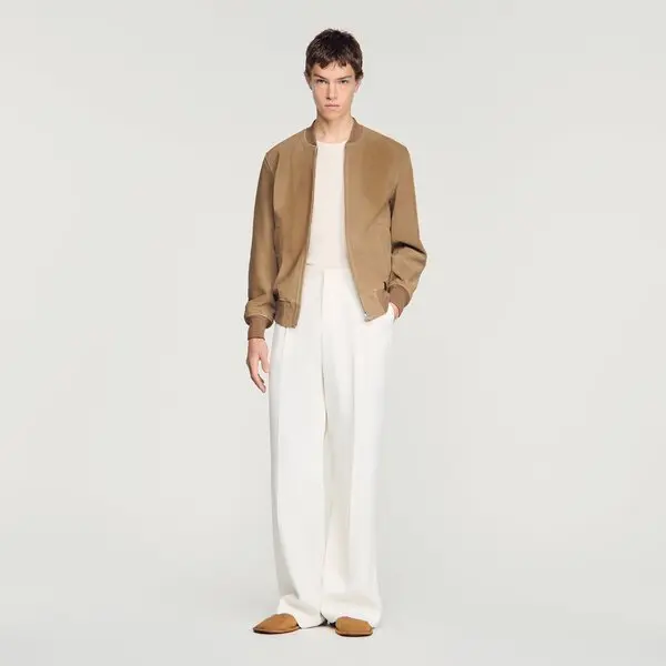 Sandro Suede Zip-up Varsity Jacket - Cappucino