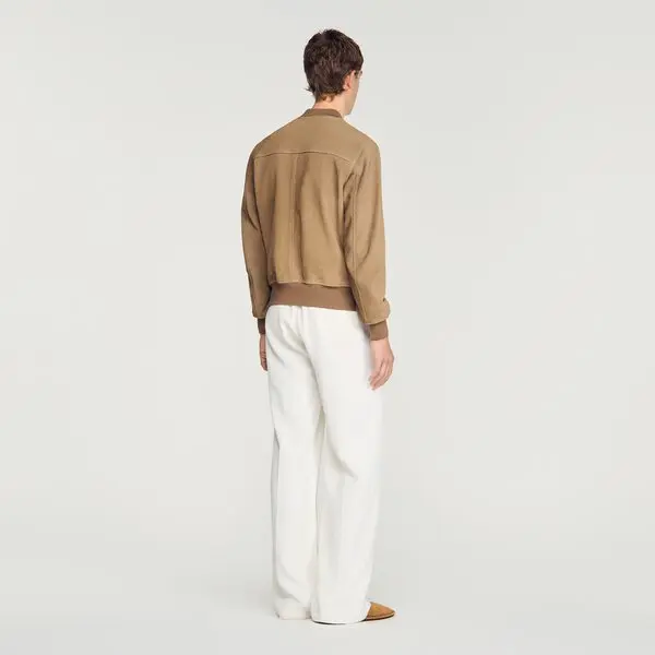 Sandro Suede Zip-up Varsity Jacket - Cappucino